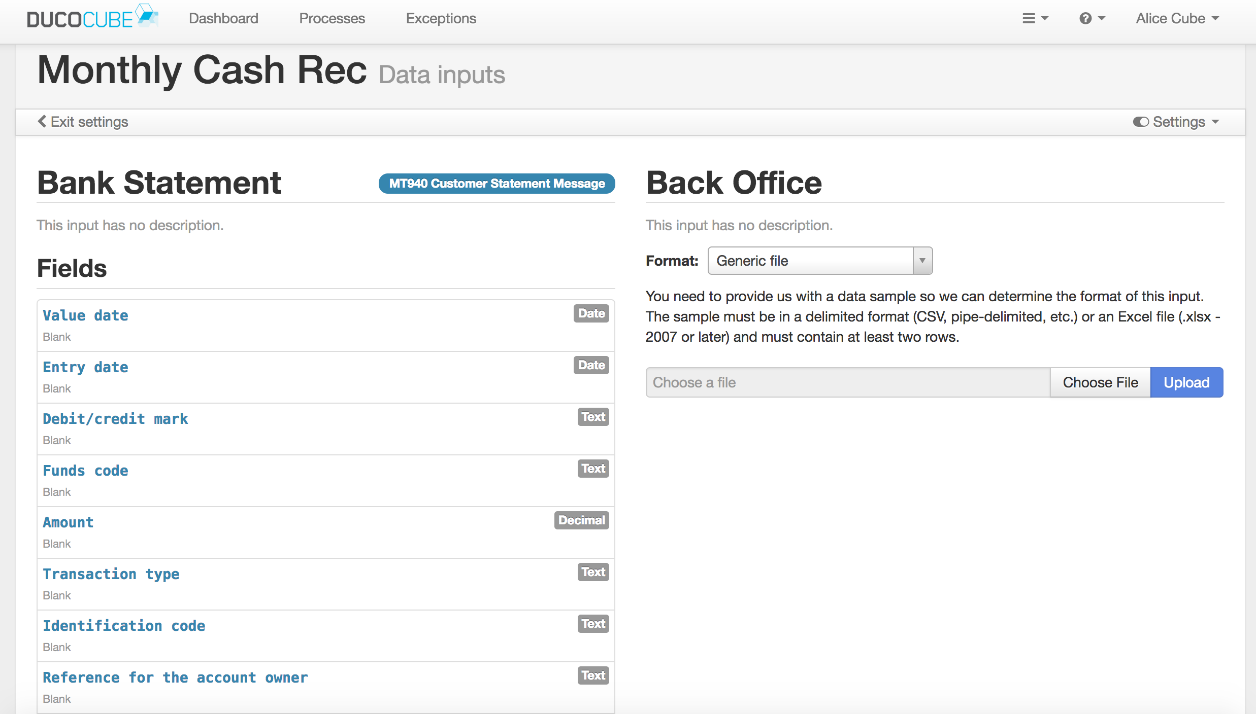 Data inputs for a two-sided process – Duco