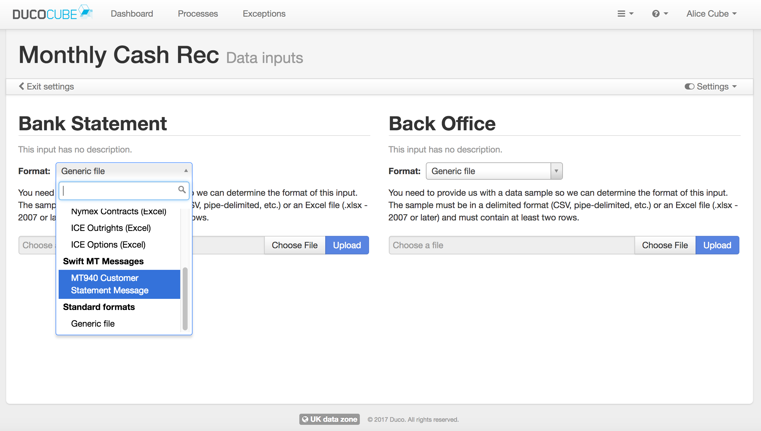 Data inputs for a two-sided process – Duco