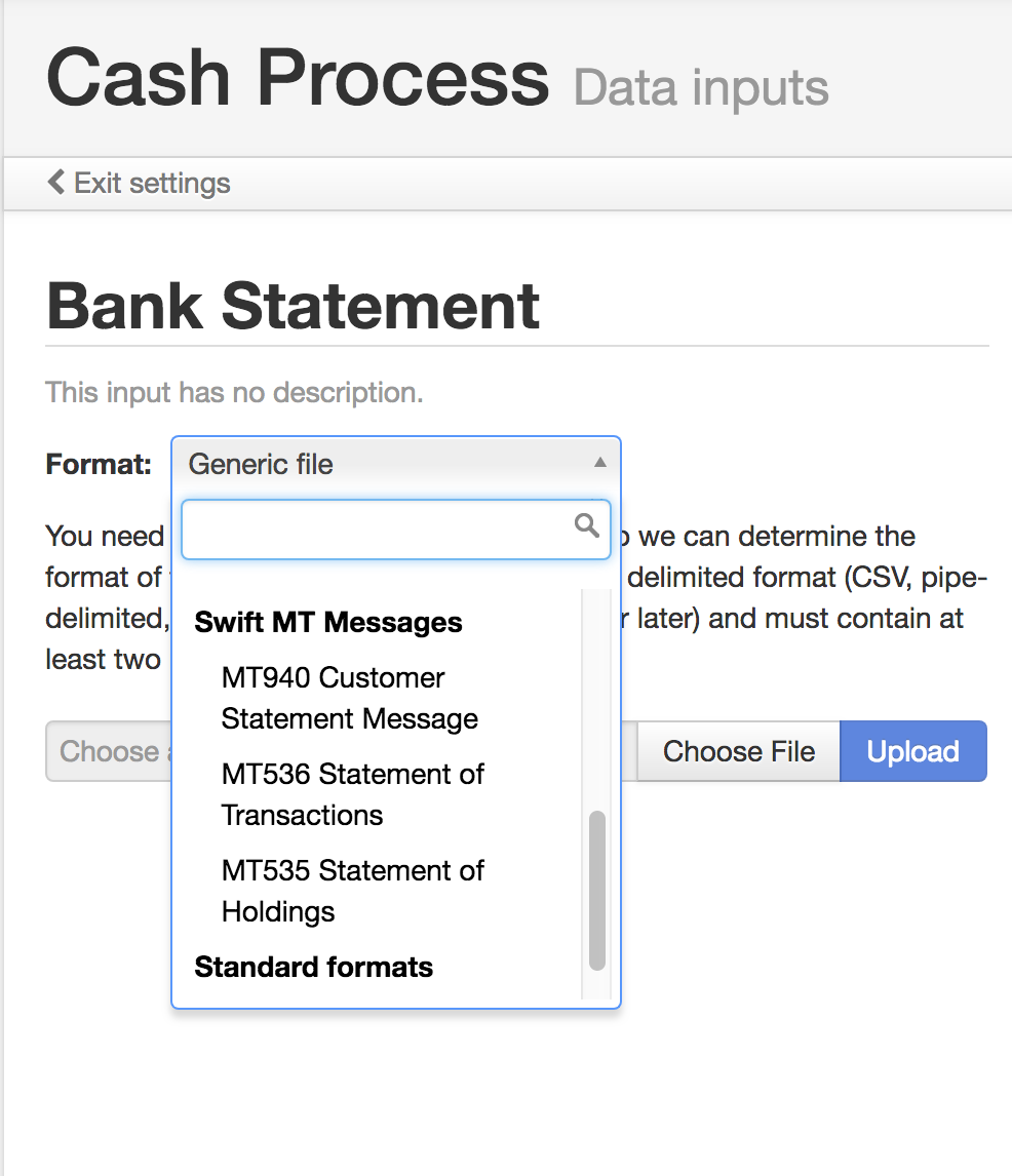 Data inputs for a cash process – Duco