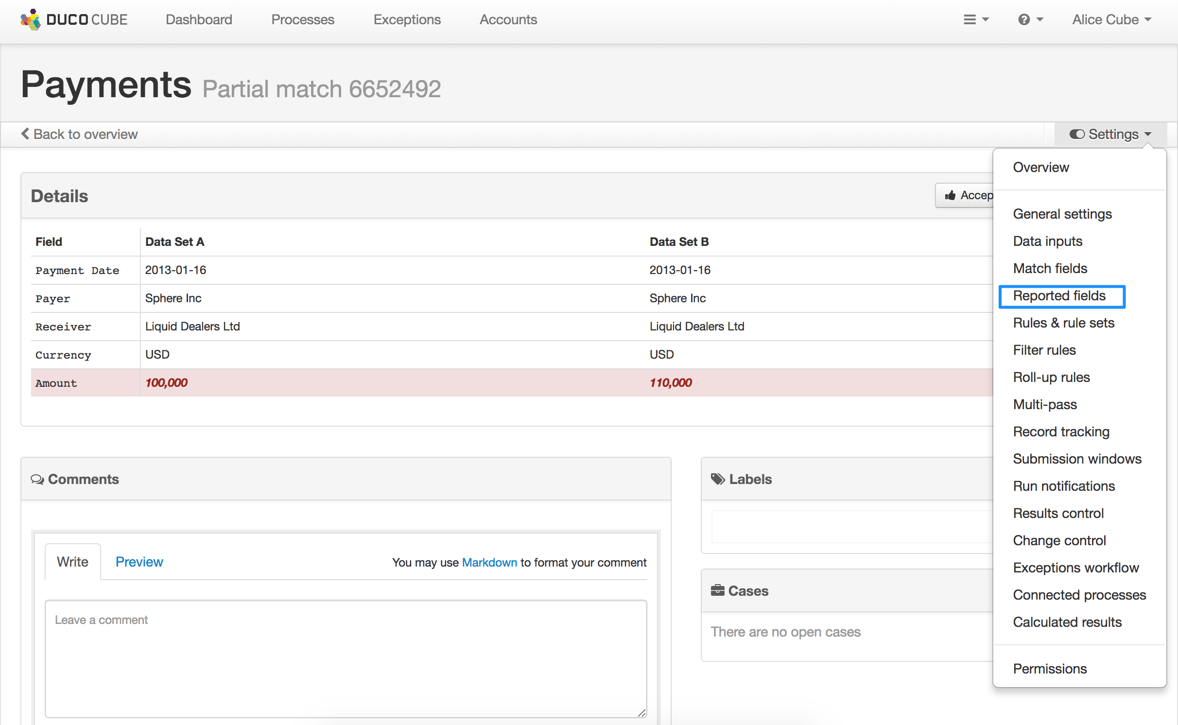 Reported fields – Duco